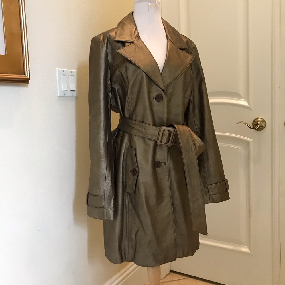 Centigrade Bronze Leather Trench Coat With Belt - Gem